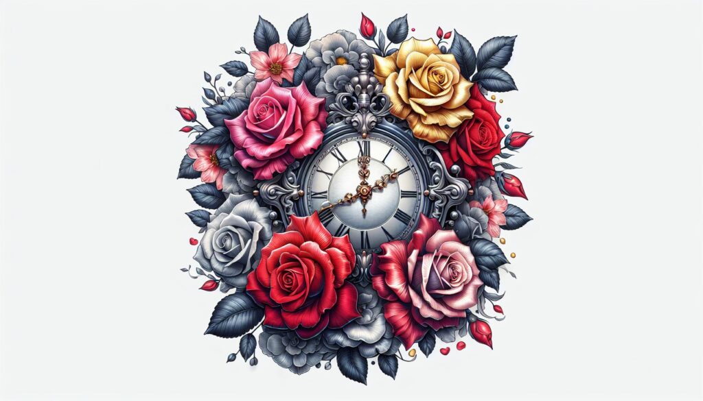 Clock and Rose Tattoo: Symbolism, Styles, and Perfect Placement ...