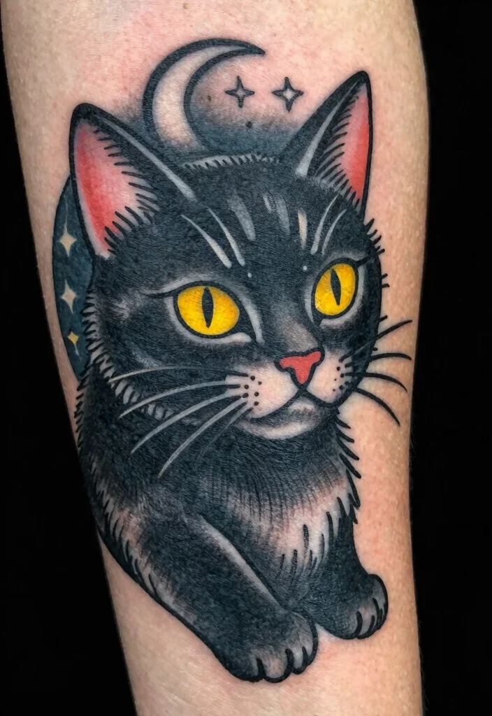 14 American Traditional Cat Tattoo Ideas Bold and Classic - Tattoo Radar