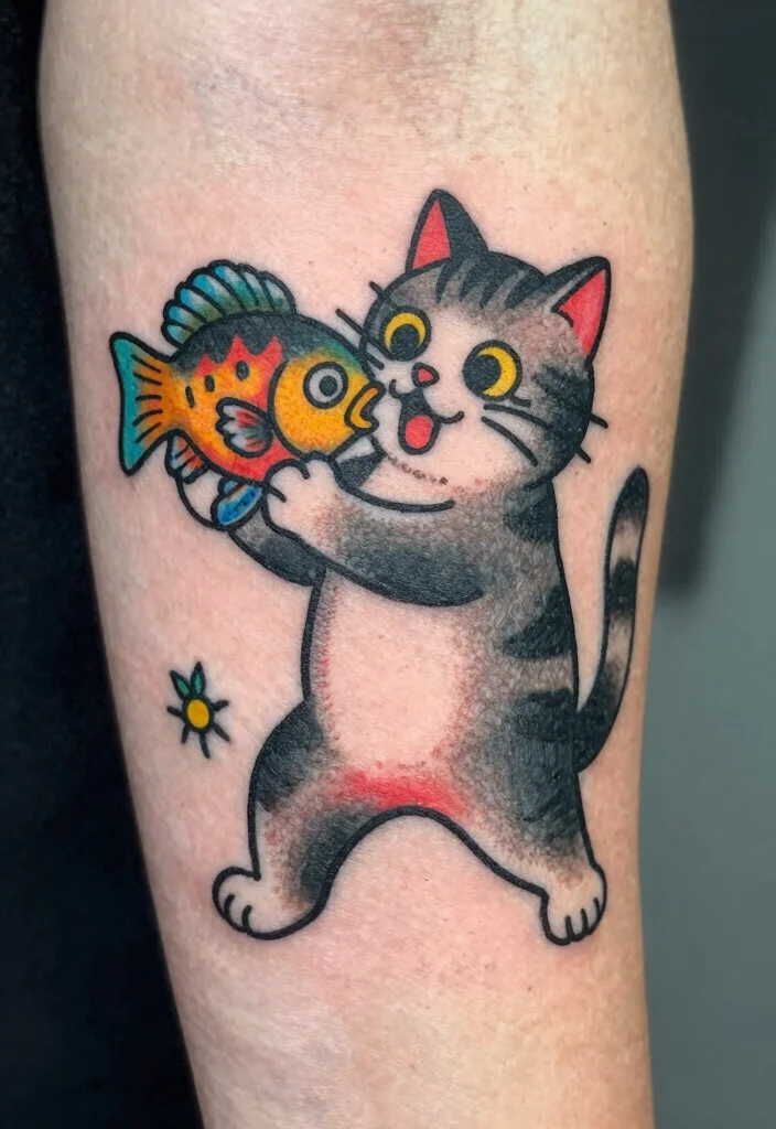 14 American Traditional Cat Tattoo Ideas Bold and Classic - Tattoo Radar